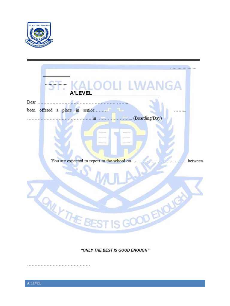 A’Level Admission Letter 2023 | PDF