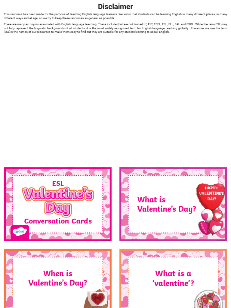 T e 1671791731 Esl Valentines Day Conversation Cards - Ver - 1 - 1 ...