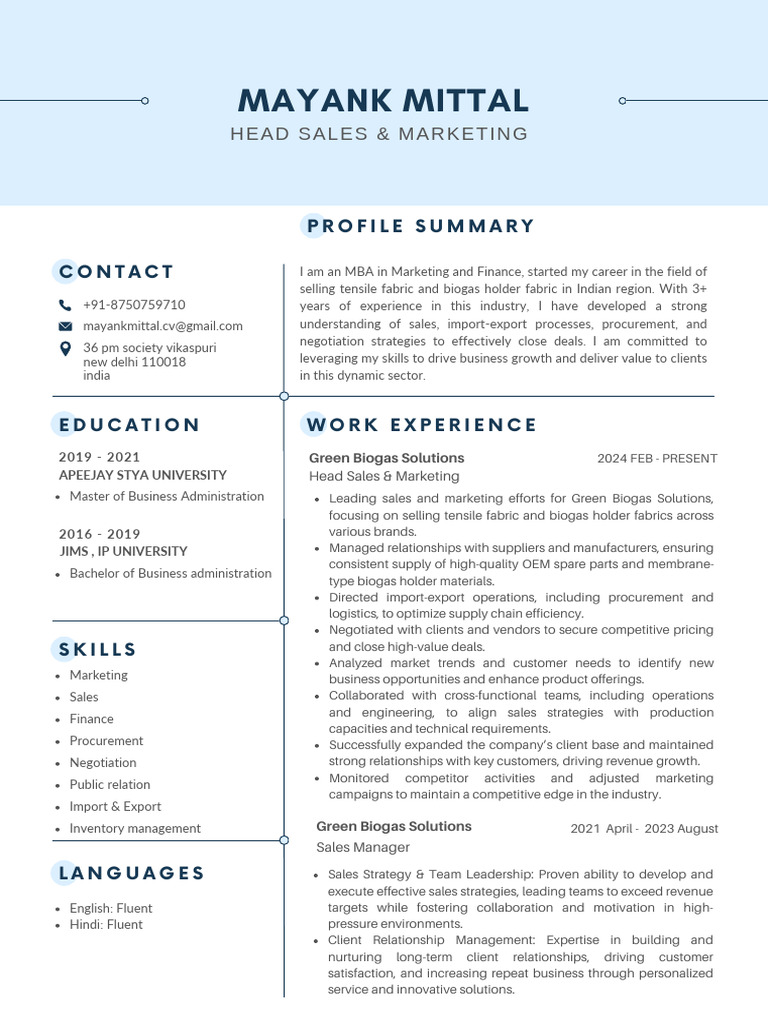Mayank Mittal CV | PDF | Sales | Marketing