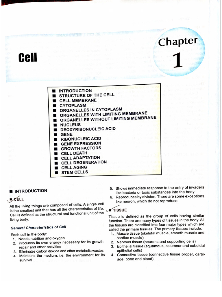 Cell (Ch1) - Physiology | PDF