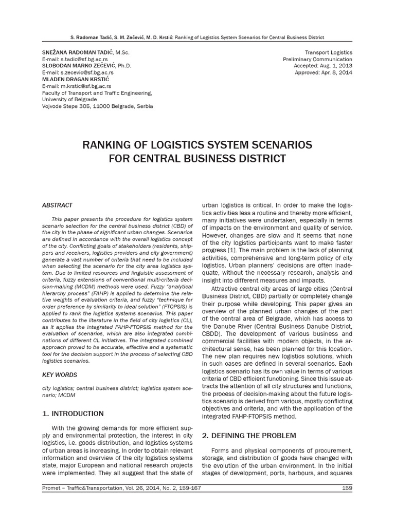 Ranking of Logistics System Scenarios For Central Business District ...