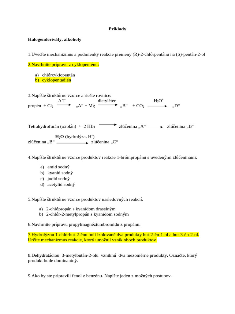 Priklady Halogen Lakoholy Oxo | PDF
