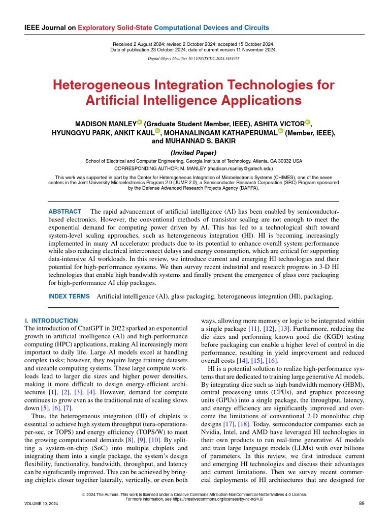 Heterogeneous Integration Technologies For Artificial Intelligence Applications | PDF ...