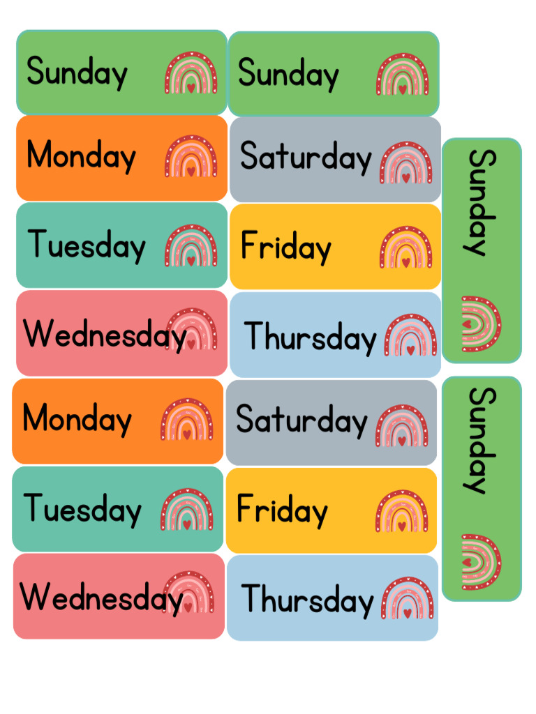 Daysof the Week of the Year Poster in Orange Pink Blue and Yellow Cute ...
