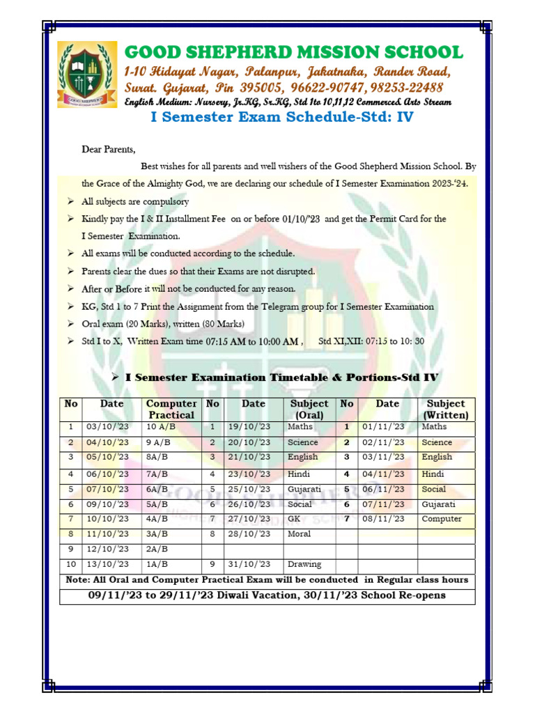 Std 4 Sem Exam Sched | PDF