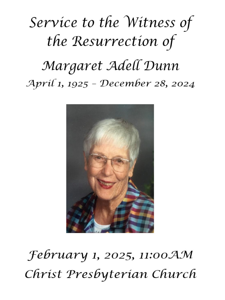 02012025 Margaret Dunn Memorial Service | PDF | Lord's Prayer | Jesus