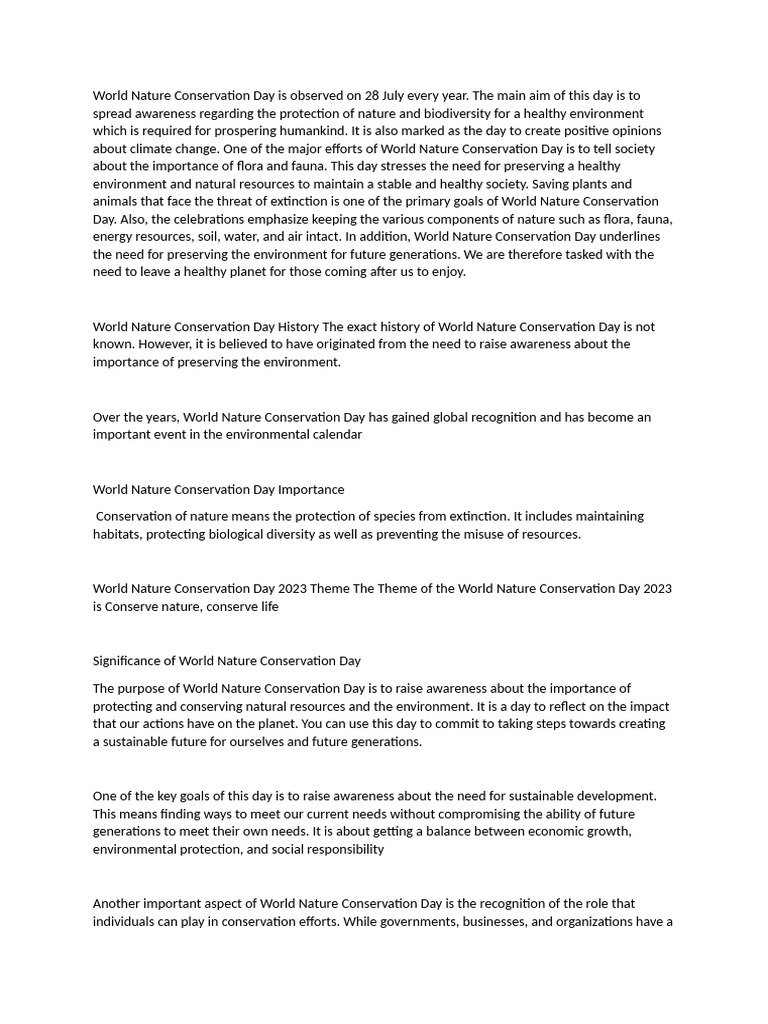 World Nature Conservation Day 2023 Theme | PDF | Conservation Biology ...