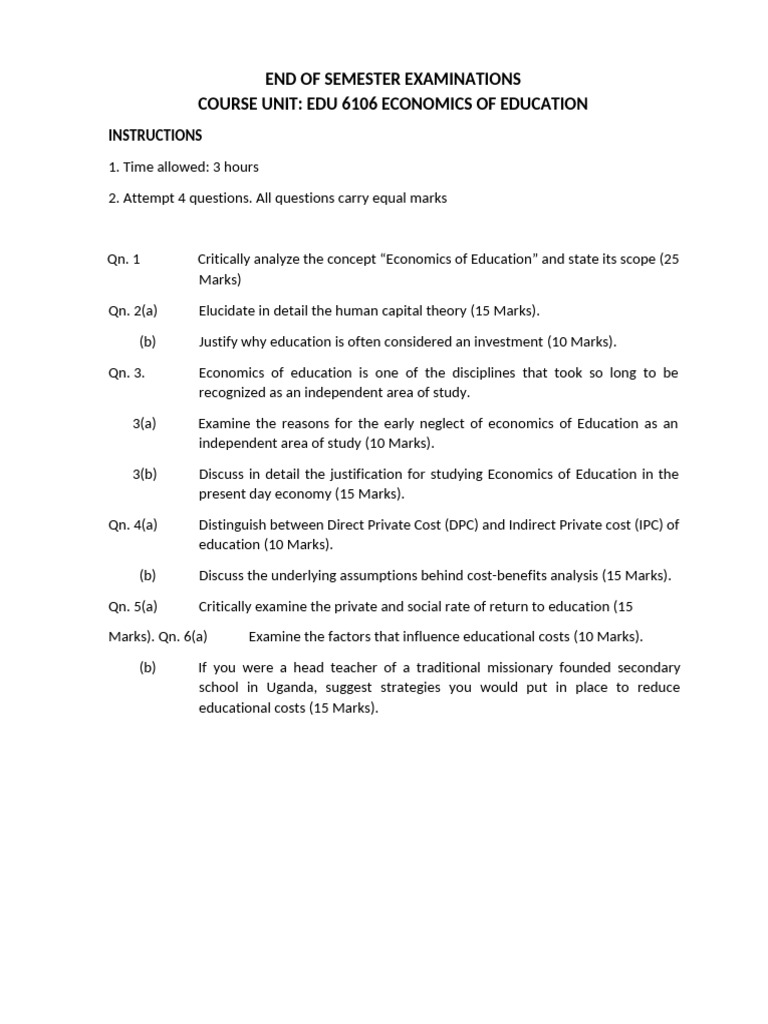 Economics of Education | PDF