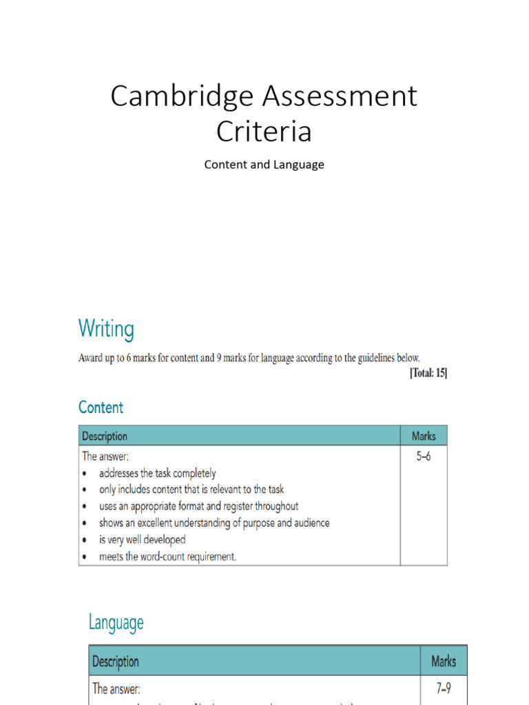 Cambridge Assessment criteria | PDF Cambridge Assessment criteria | PDF