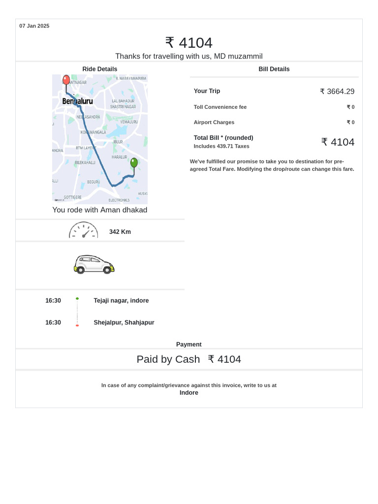 Cab & Travel Bill Template 2 | PDF | Invoice | Fare