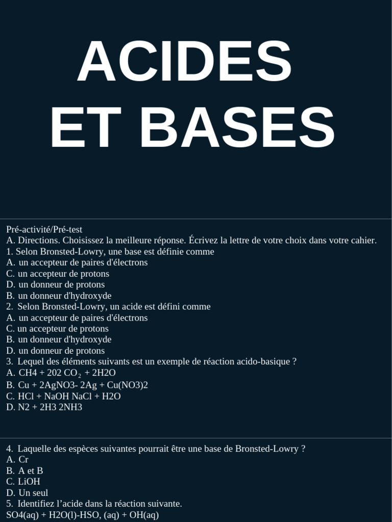 Théories des acides et bases en chimie | PDF | Acide | Ph