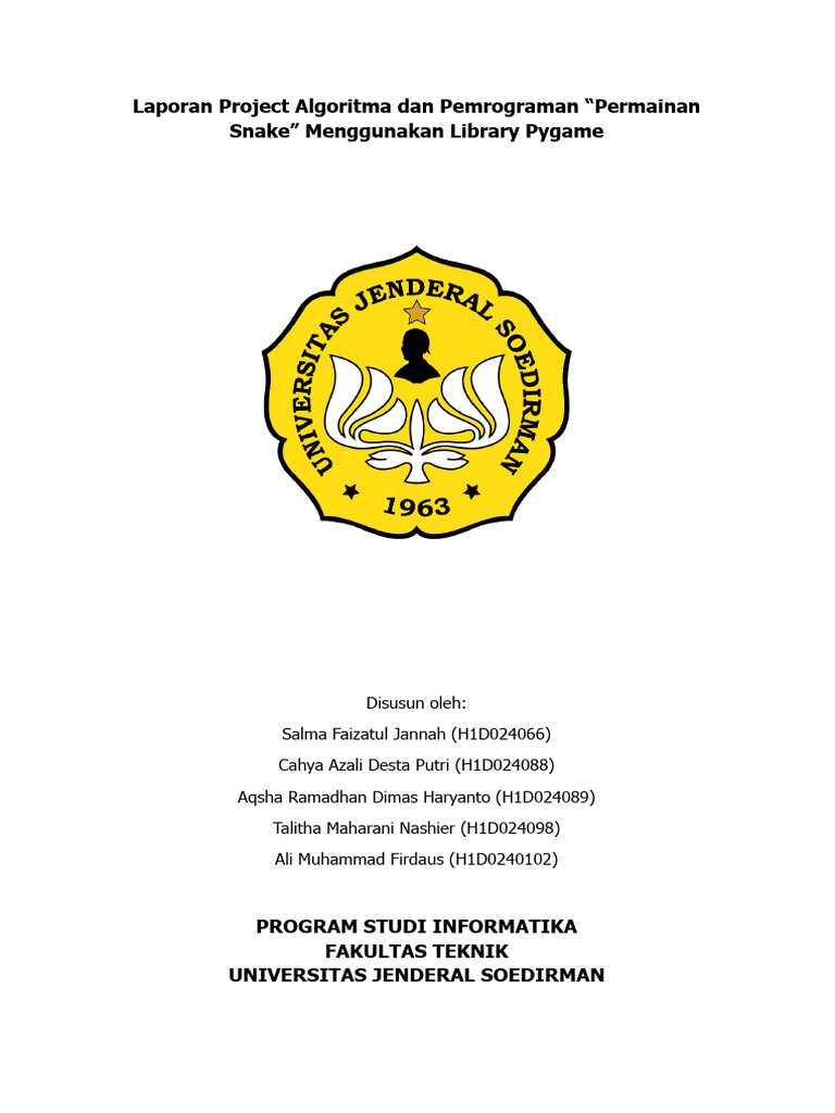 Laporan Project Algoritma Dan Pemograman "Snake" Menggunakan Library Pygame | PDF