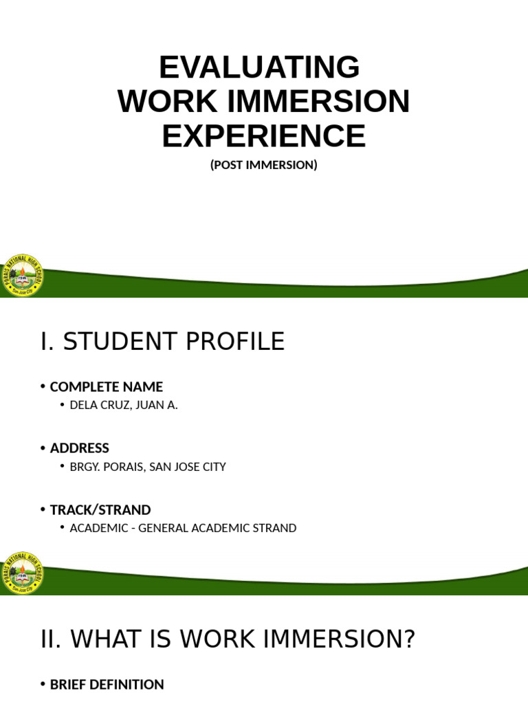 Student Work Immersion Review | PDF
