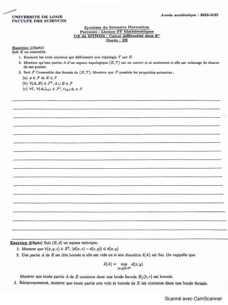 Examen MTH 222 - 2023 | PDF