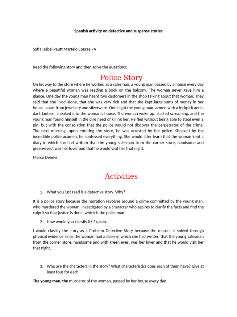 Spanish activity about detective and suspense stories. | PDF ...