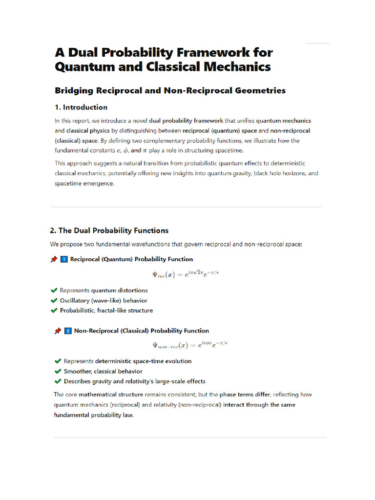 A Dual Probability Framework for Quantum and Classical Mechanics | PDF