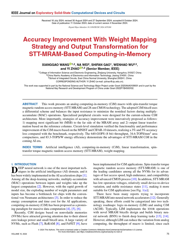 Accuracy Improvement With Weight Mapping Strategy and Output Transformation For STT-MRAM-Based ...