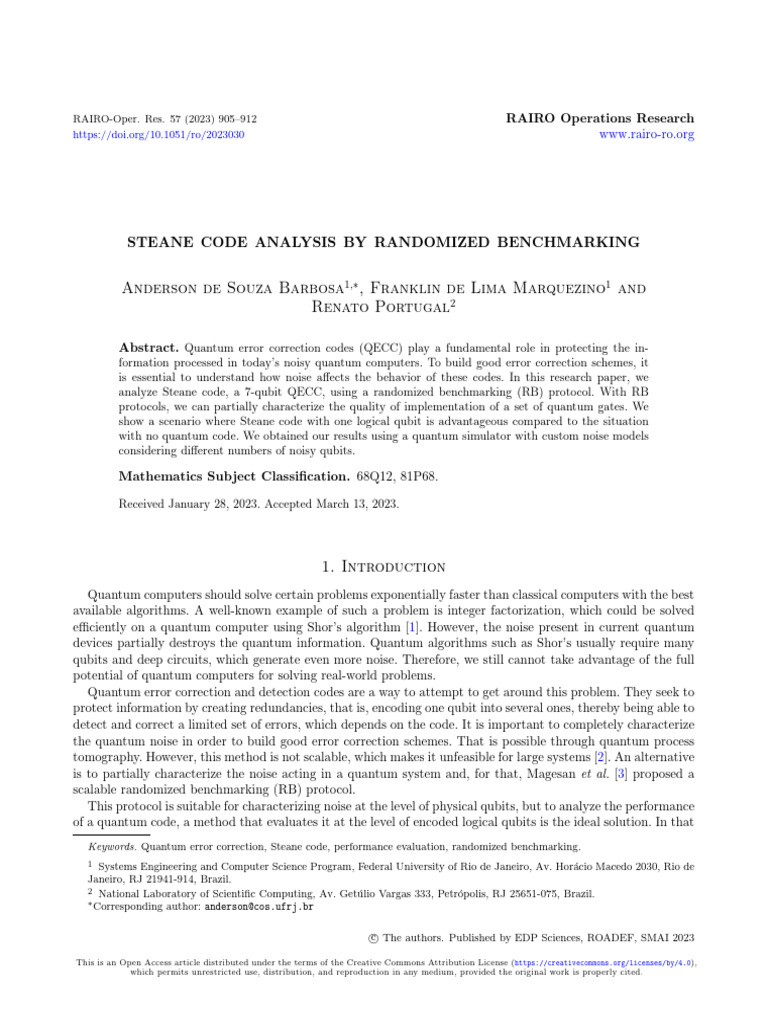 Steane Code Evaluation via Randomized Benchmarking | PDF | Quantum ...