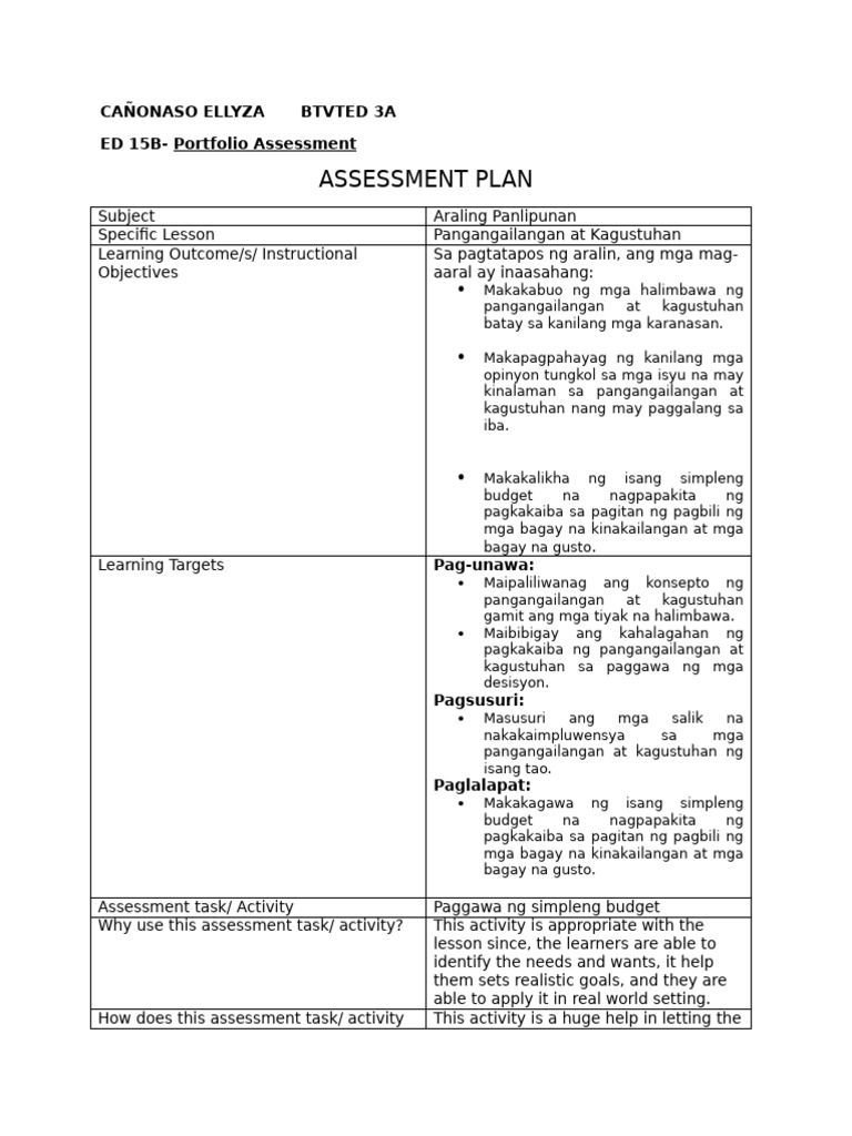 Assessment Plan | PDF