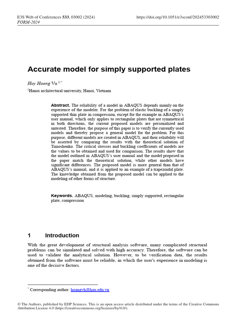 Accurate Model For Simply Supported Plates | PDF | Buckling | Stress ...