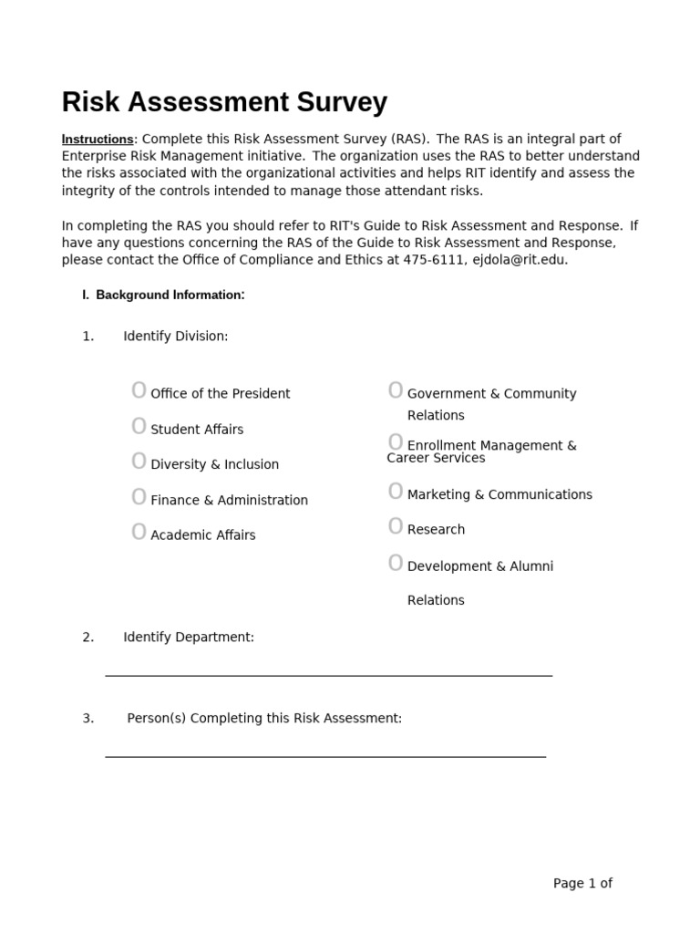 Risk Assessment Survey (Word | PDF | Risk | Risk Management