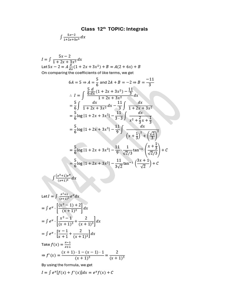 Integrals Test With Solution | PDF | Algebra | Mathematical Analysis