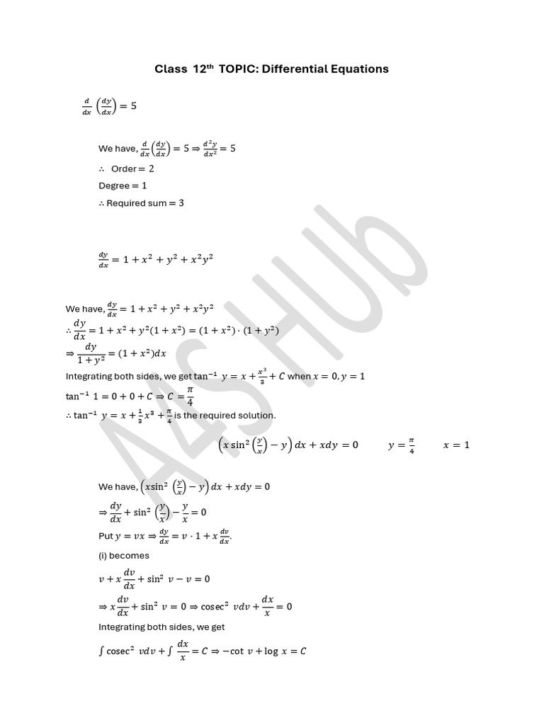 Differential Equations Test With Solution | PDF | Mathematical Physics ...