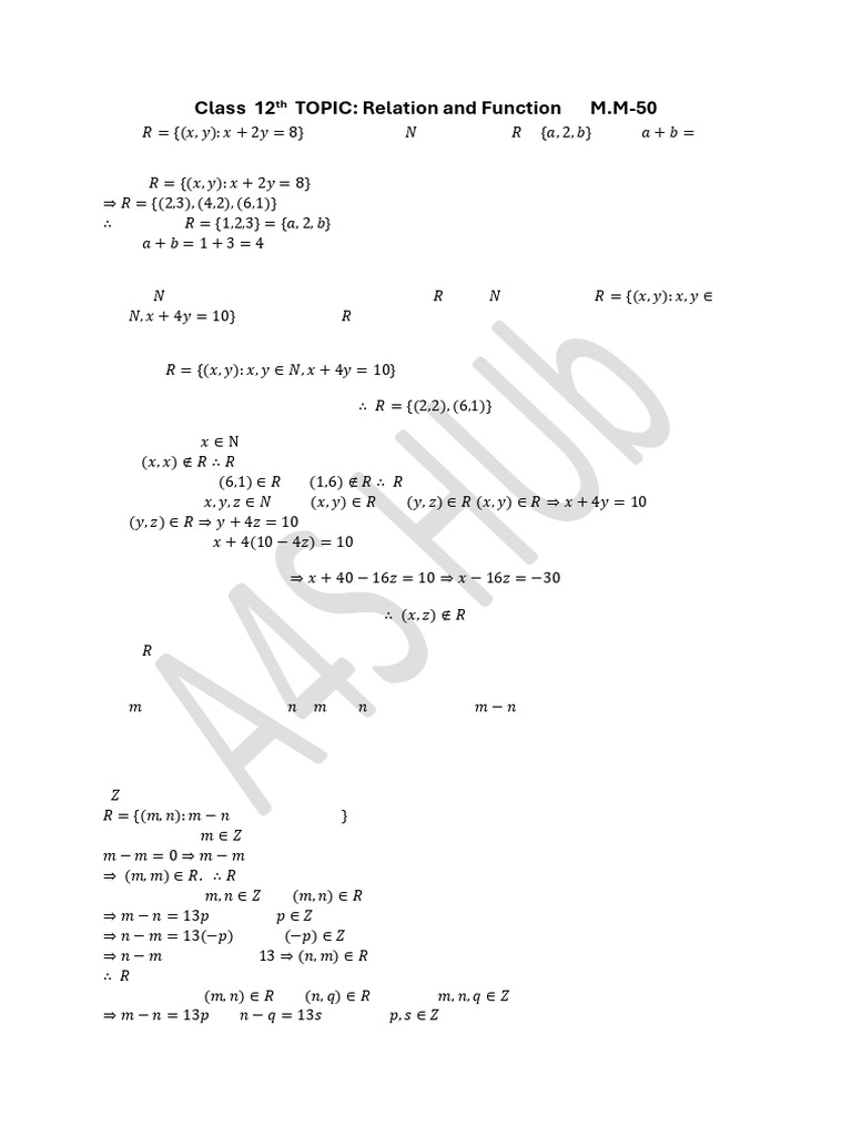Rel and Fun Test With Solution | PDF | Mathematics | Abstract Algebra