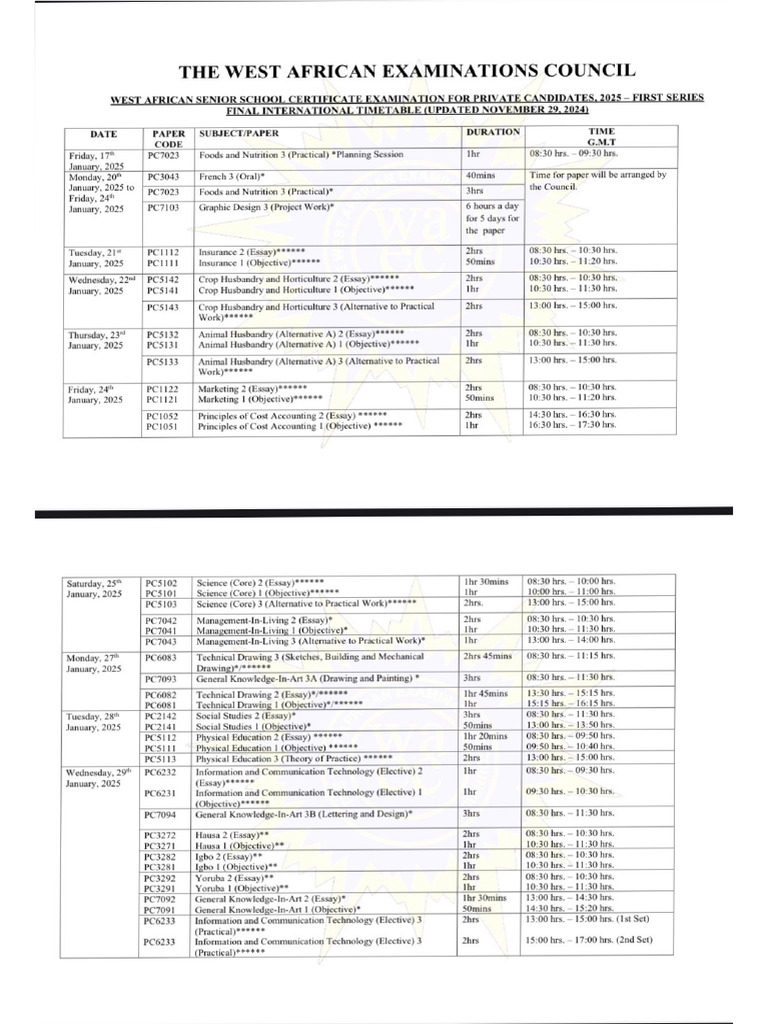 Novdec 2025 Timetable | PDF