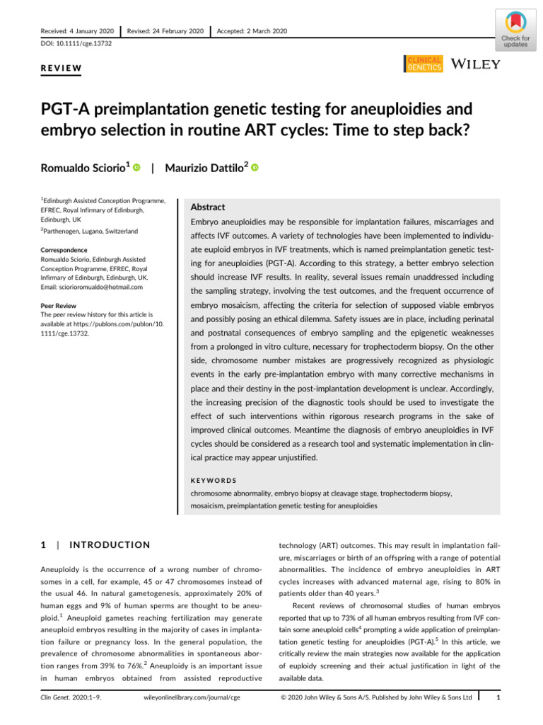 PGT-A Preimplantation Genetic Testing For Aneuploidies and Embryo ...