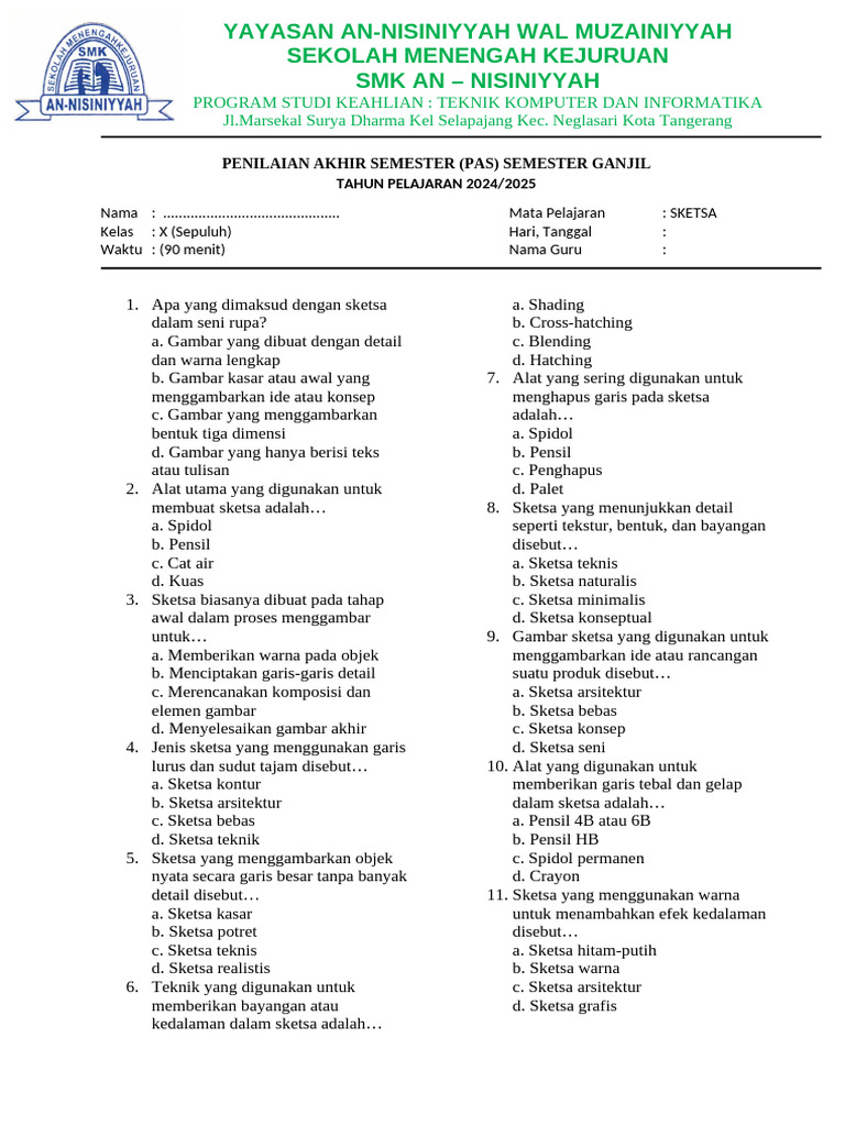 Soal Sketsa Kls 10 | PDF