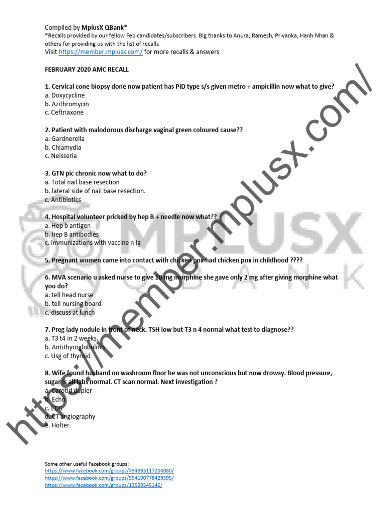 FEBRUARY 2020 AMC PAST RECALL - compiled by MplusX QBank | PDF ...