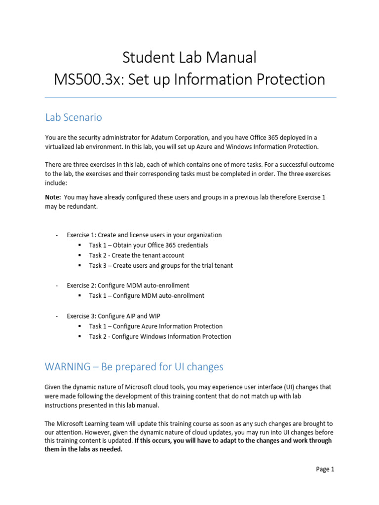 MS500.3x Student Lab Manual-AIP WIP | PDF | User (Computing) | Login