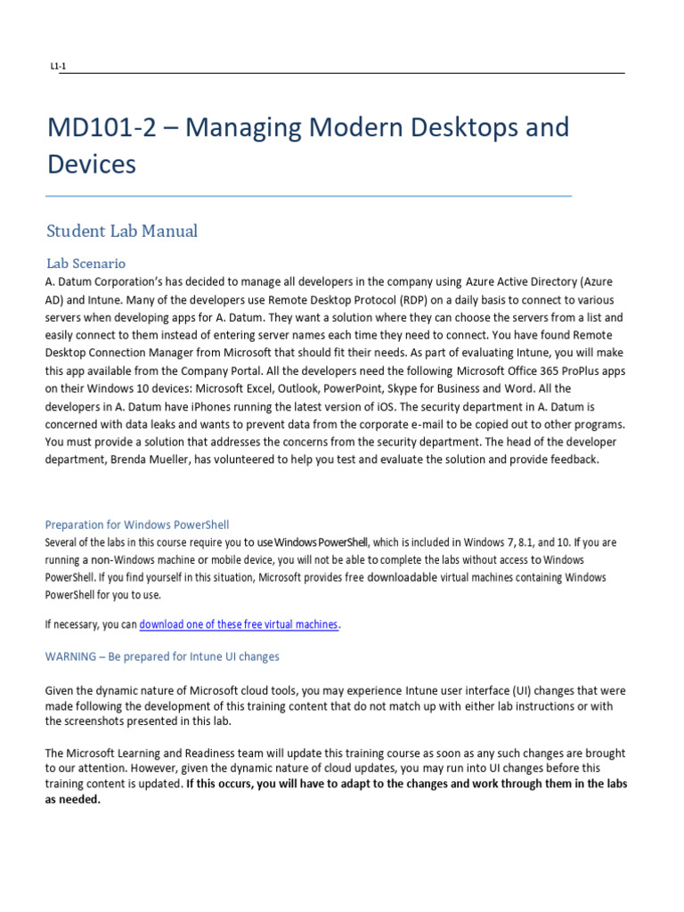 6-MD101-2 M02 Student Lab Manual | PDF | Microsoft Office | Mobile App