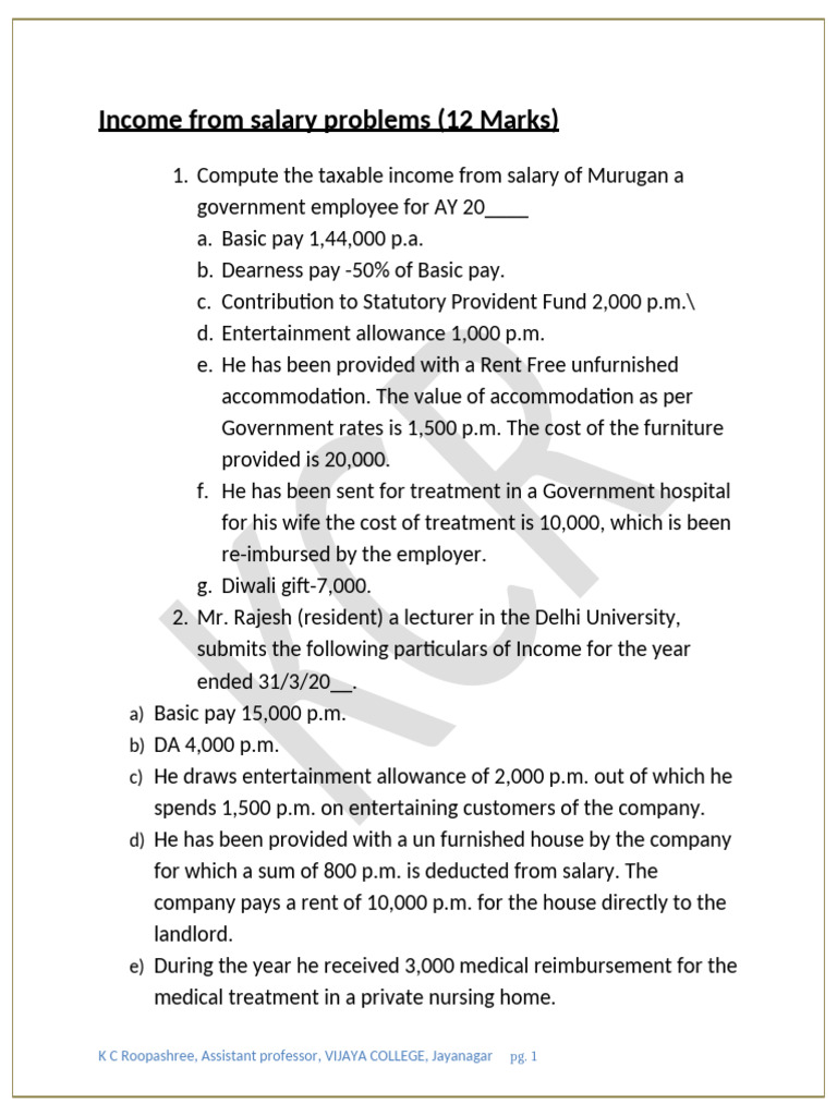 Income From Salary Problem | PDF | Salary | Employment