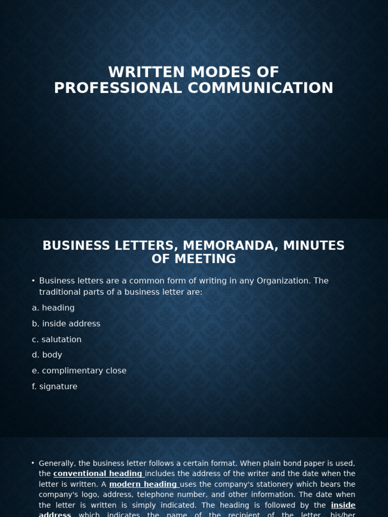 Written Modes of Professional Communication | PDF | Memorandum | Résumé