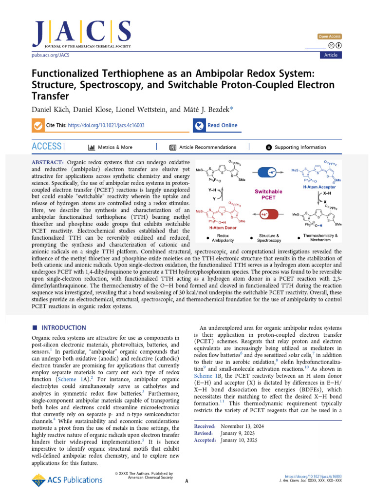 Käch Et Al 2025 Functionalized Terthiophene As An Ambipolar Redox System Structure Spectroscopy ...