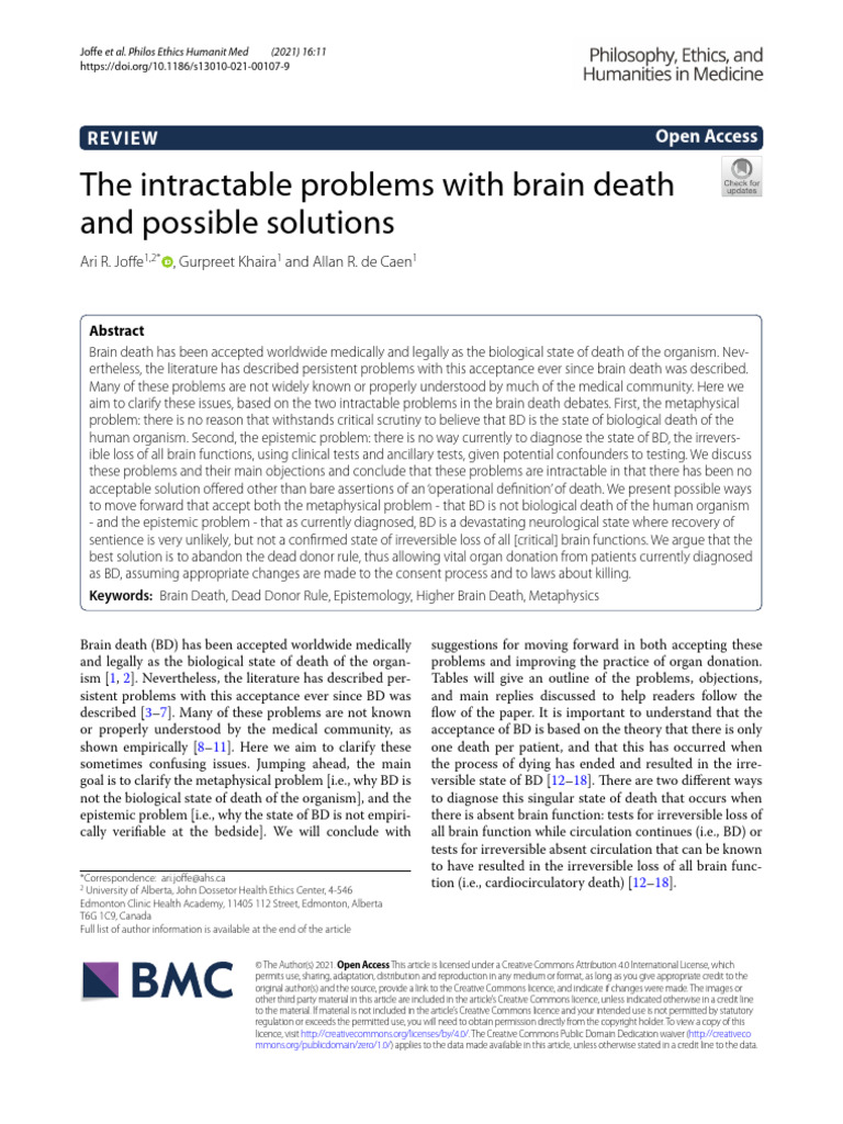 The Intractable Problems With Brain Death and Possible Solutions | PDF ...
