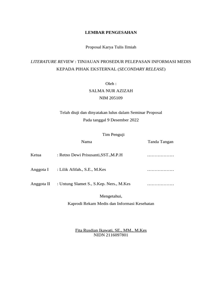 Lembar Pengesahan Proposal Kti | PDF