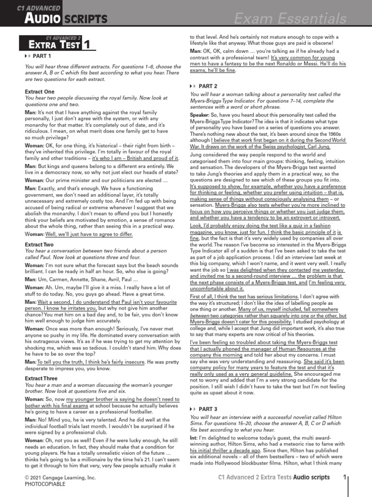 C1 Advanced Audio Test Scripts | PDF