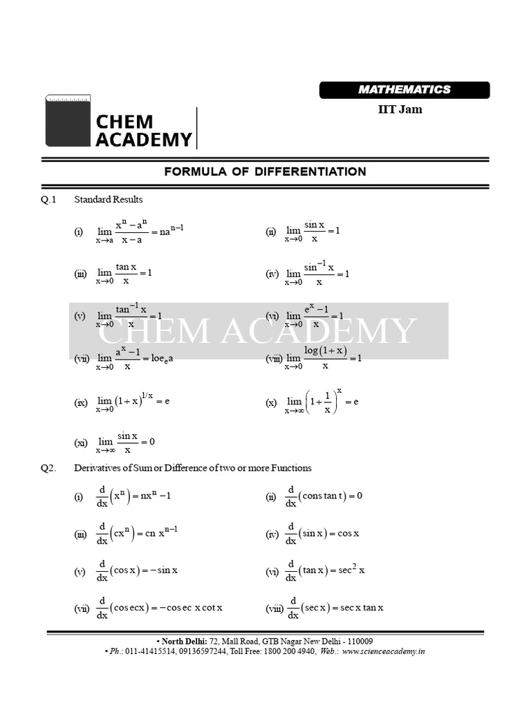 Formula of Differentiation | PDF | Trigonometric Functions | Real Analysis