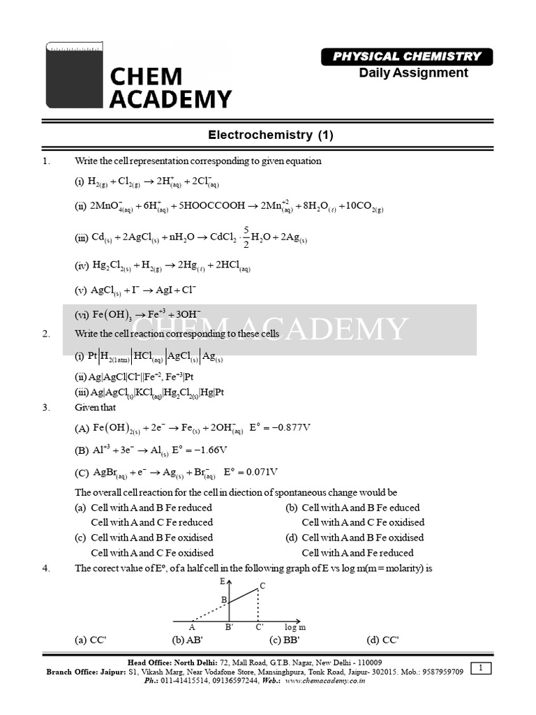 Electrochemistry Assignment Guide | PDF | Redox | Electrochemistry