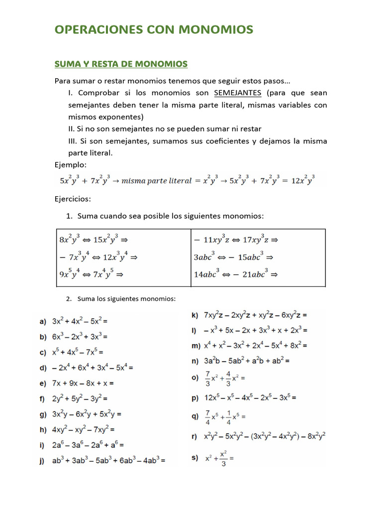 03 MONOMIOS Operaciones | PDF