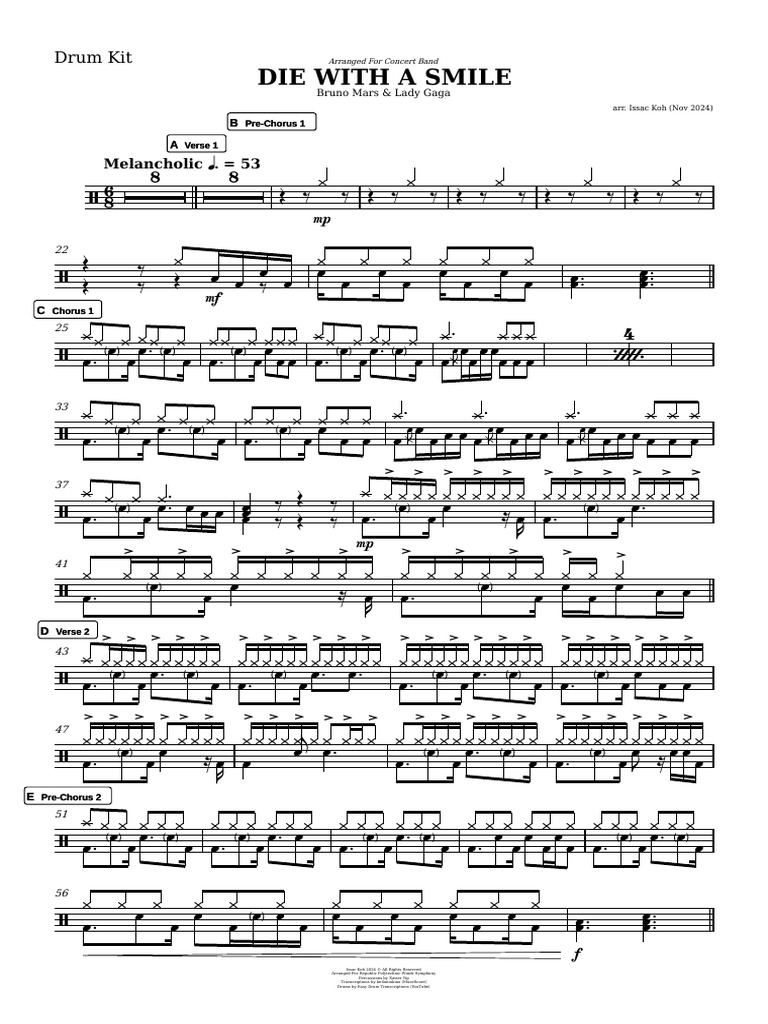 Die With A Smile Drum Arrangement | PDF | American Pop Songs | Song ...
