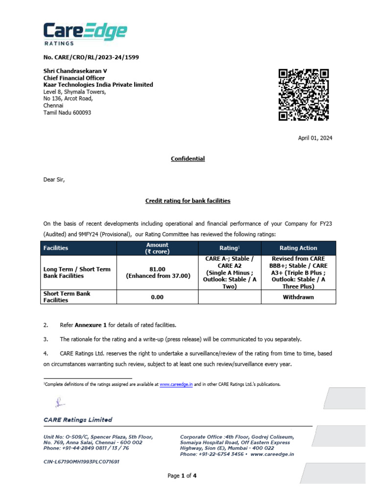 External Rating - CARE Rating 2 | PDF | Line Of Credit | Banks