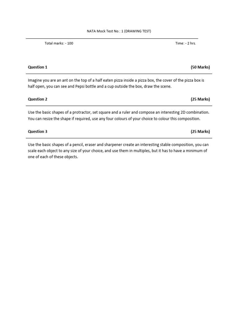 NATA Mock Test 1: Drawing Questions | PDF