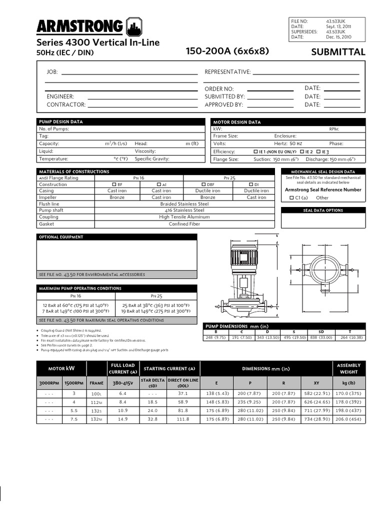 43-533 4300 60Hz 5x5x11-5 Submittal | PDF | Pump | Building Engineering