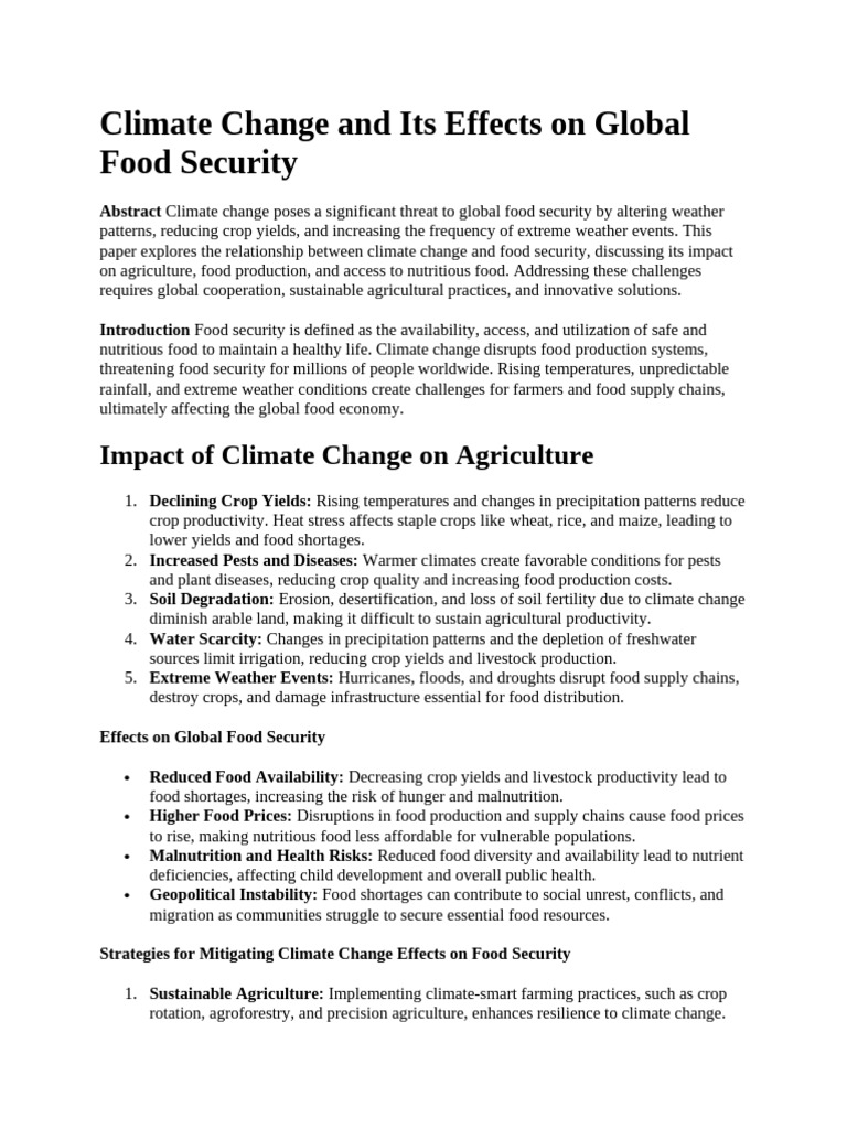 Climate Change and Its Effects On Global Food Security | PDF | Food ...