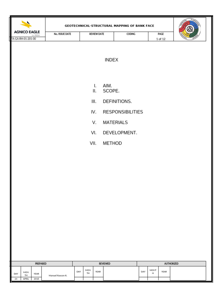 Geotechnical-Structural Mapping Procedure Face of Banks | PDF | Fault ...