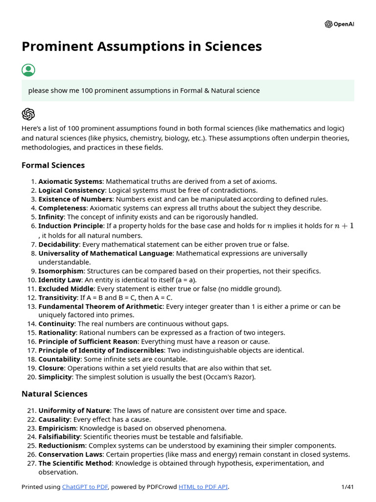100 Key Assumptions in Science | PDF | Mathematics | Axiom